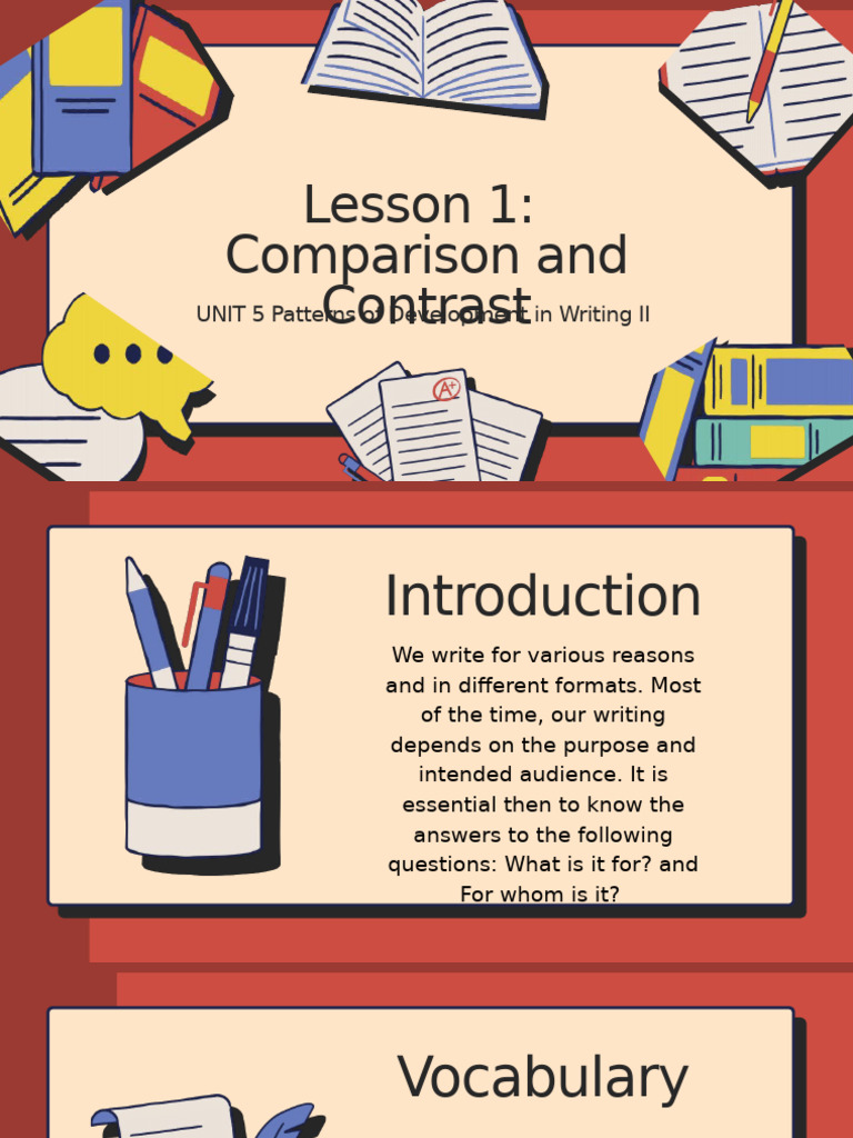Lesson 1: Comparison and Contrast: UNIT 5 Patterns of Development in ...
