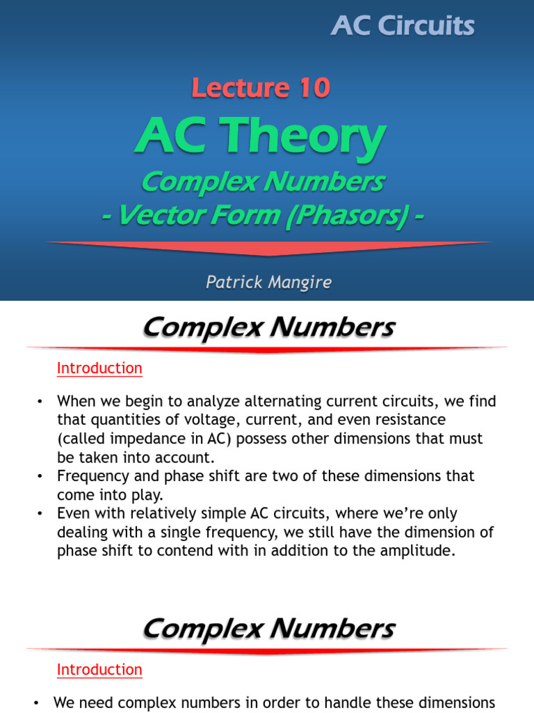 Lecture 10 Vector Complex Numbers Ac Theory | PDF | Voltage | Euclidean Vector