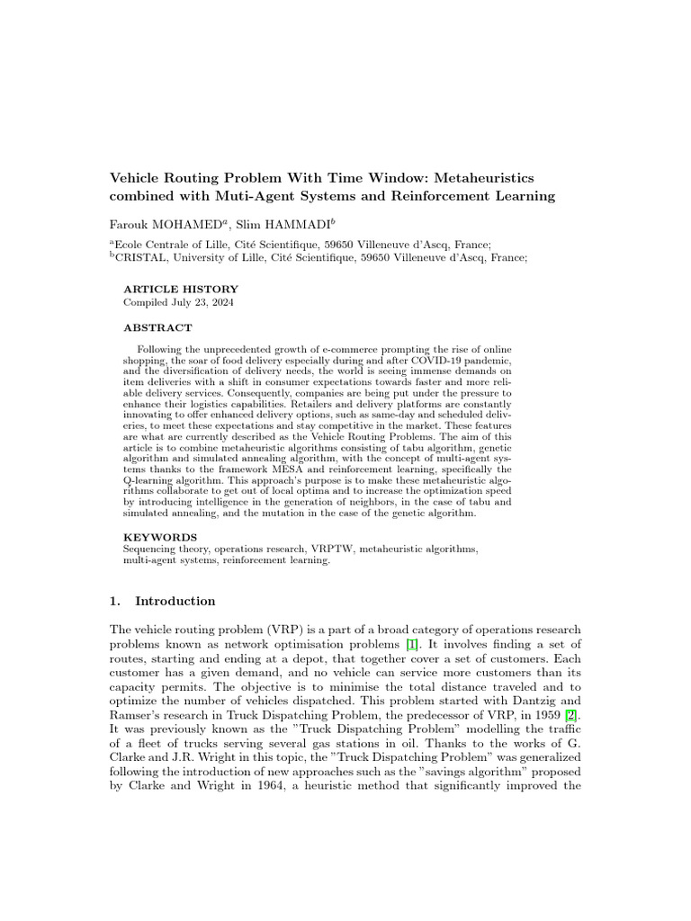 VRPTW Journal | PDF | Metaheuristic | Algorithms And Data Structures
