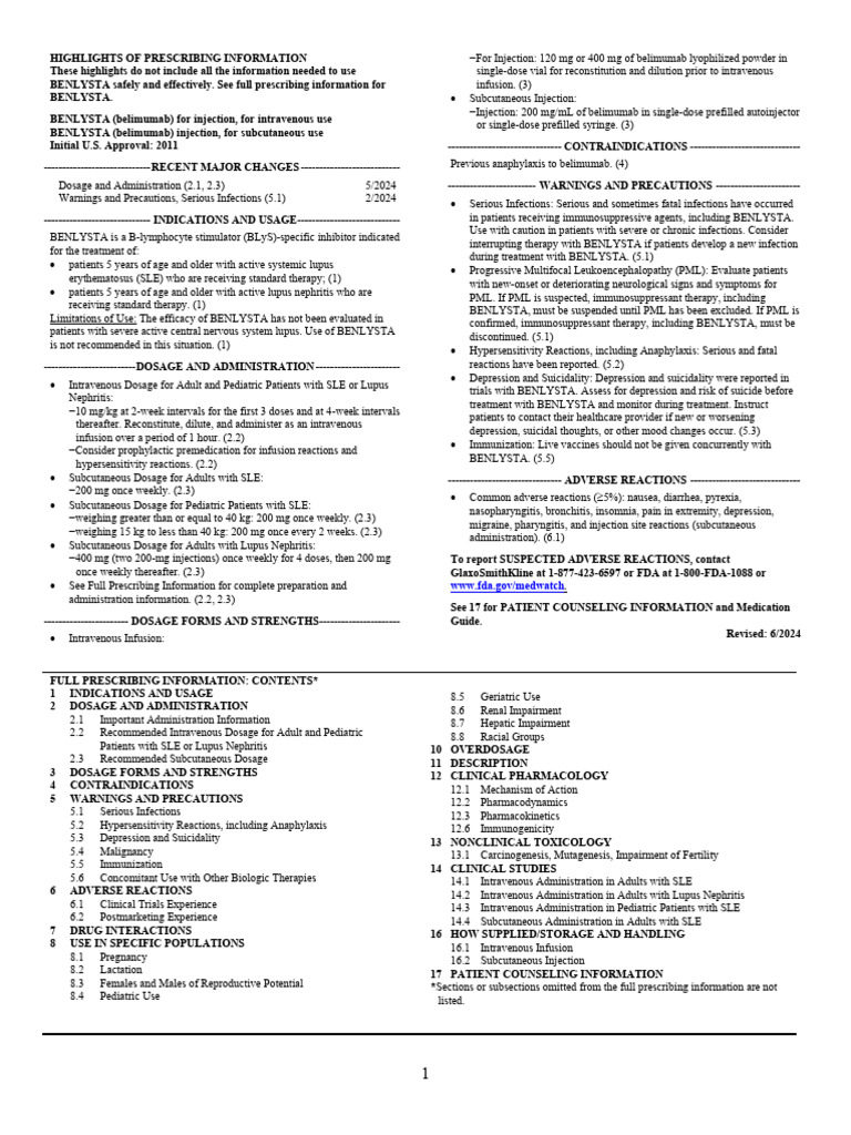 Benlysta Pi MG Ifu | PDF | Intravenous Therapy | Dose (Biochemistry)