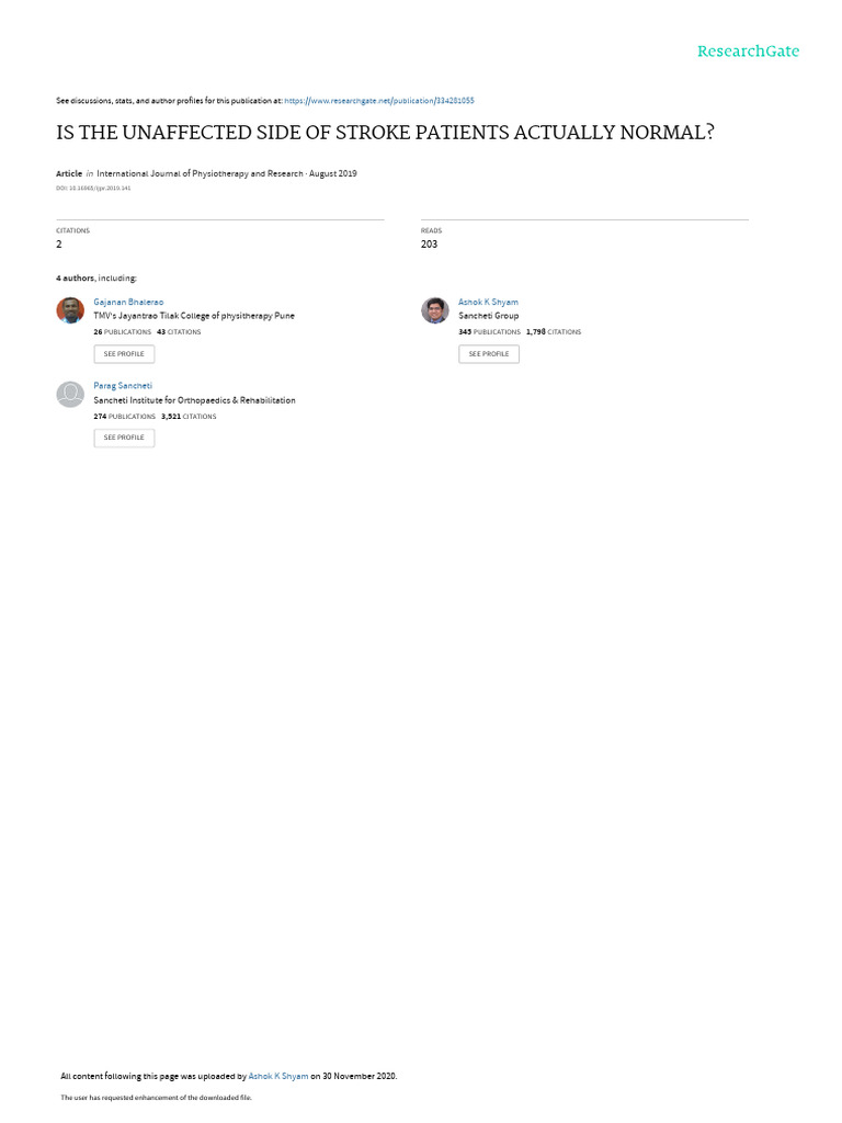 Unaffected Side Deficits in Stroke Patients | PDF | Stroke | Mental ...