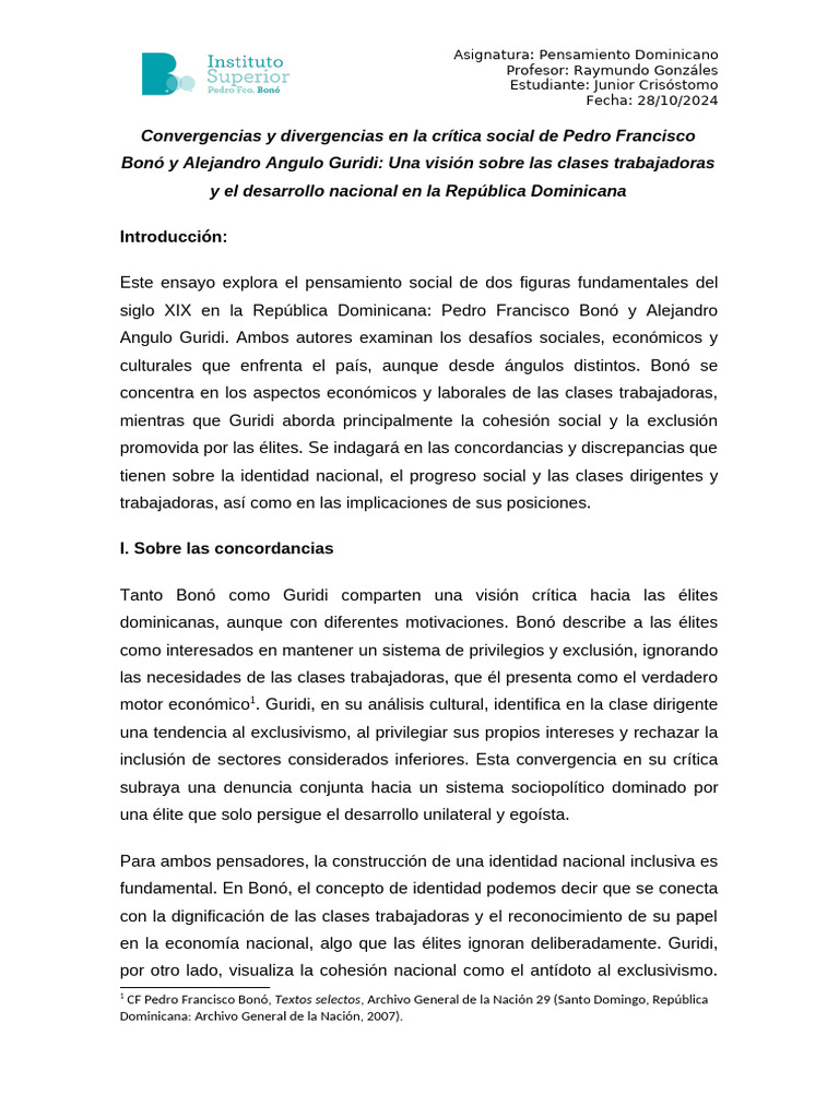 Convergencias y Divergencias en La Crítica Social de Pedro Francisco Bonó y Alejandro Angulo ...