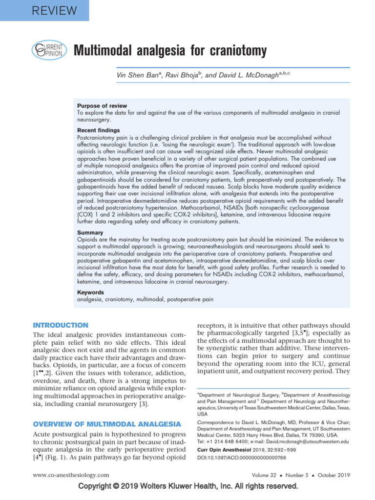 Multimodal Analgesia For Craniotomy | PDF | Analgesic | Opioid