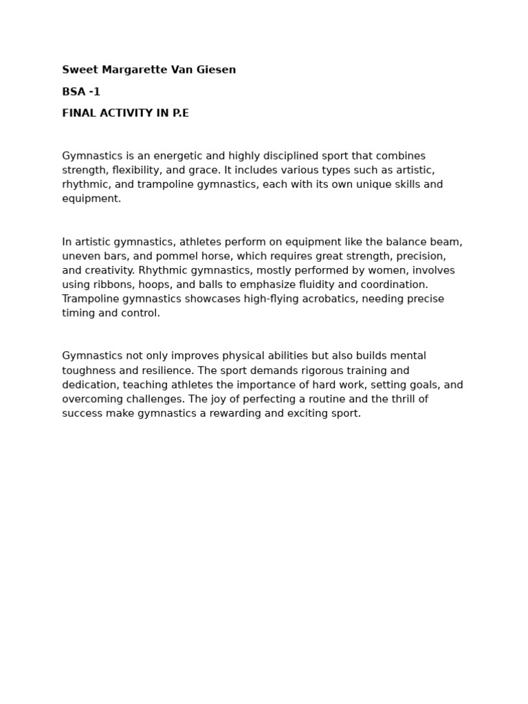 Sweet Margarette Van Giesen BSA - 1 Final Activity in P.E | PDF