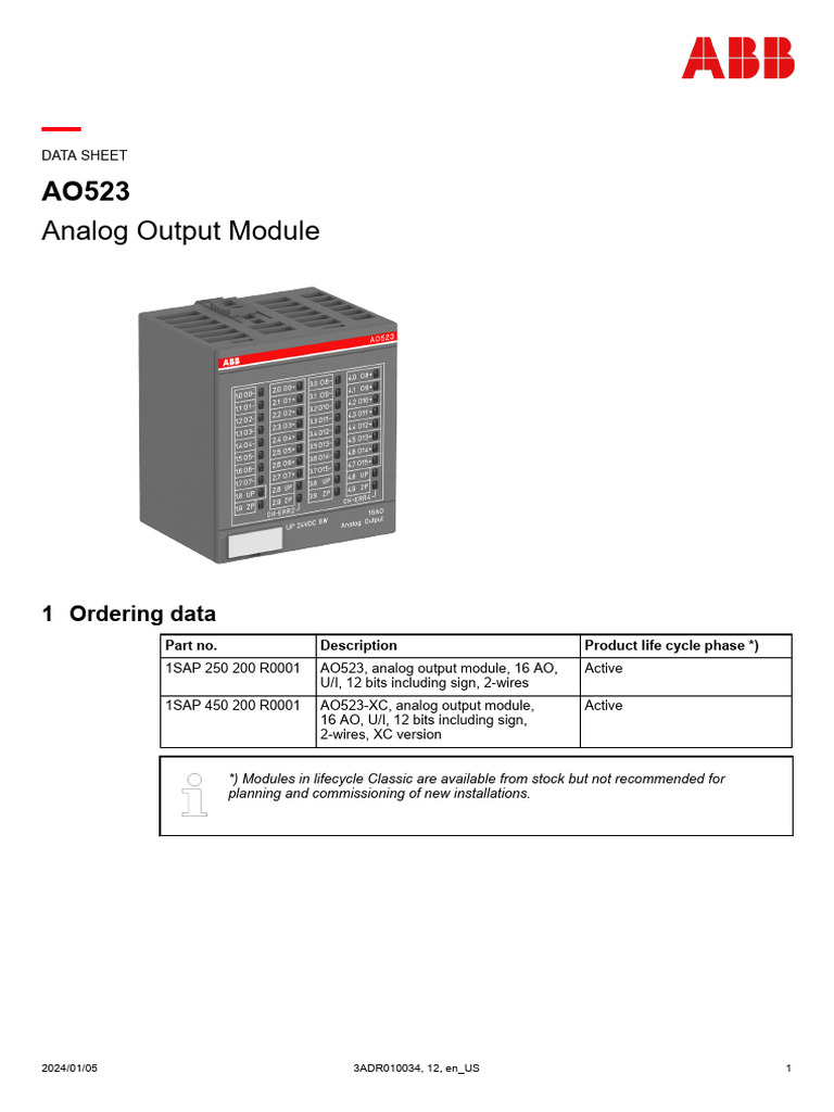 AO523 Analog Output Module Data Sheet | PDF | Power Supply ...