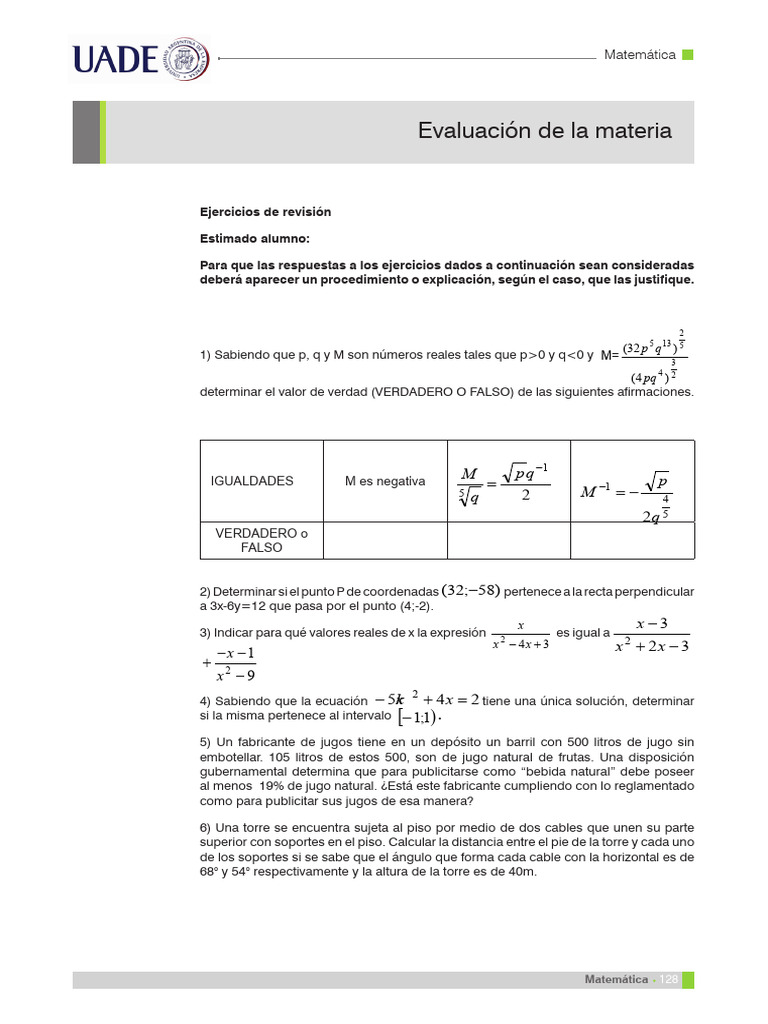 Ejemplo Ejercicios de Evaluacion | PDF | Exponenciación | Línea (geometría)