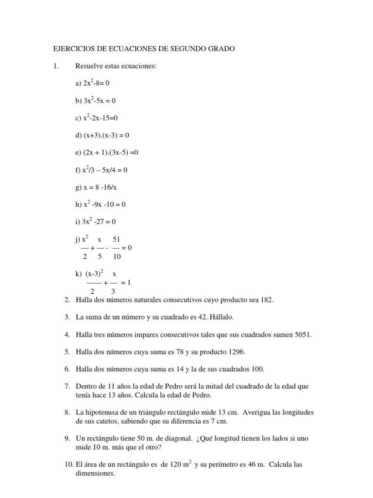 Ejercicios de Segundo Grado | PDF