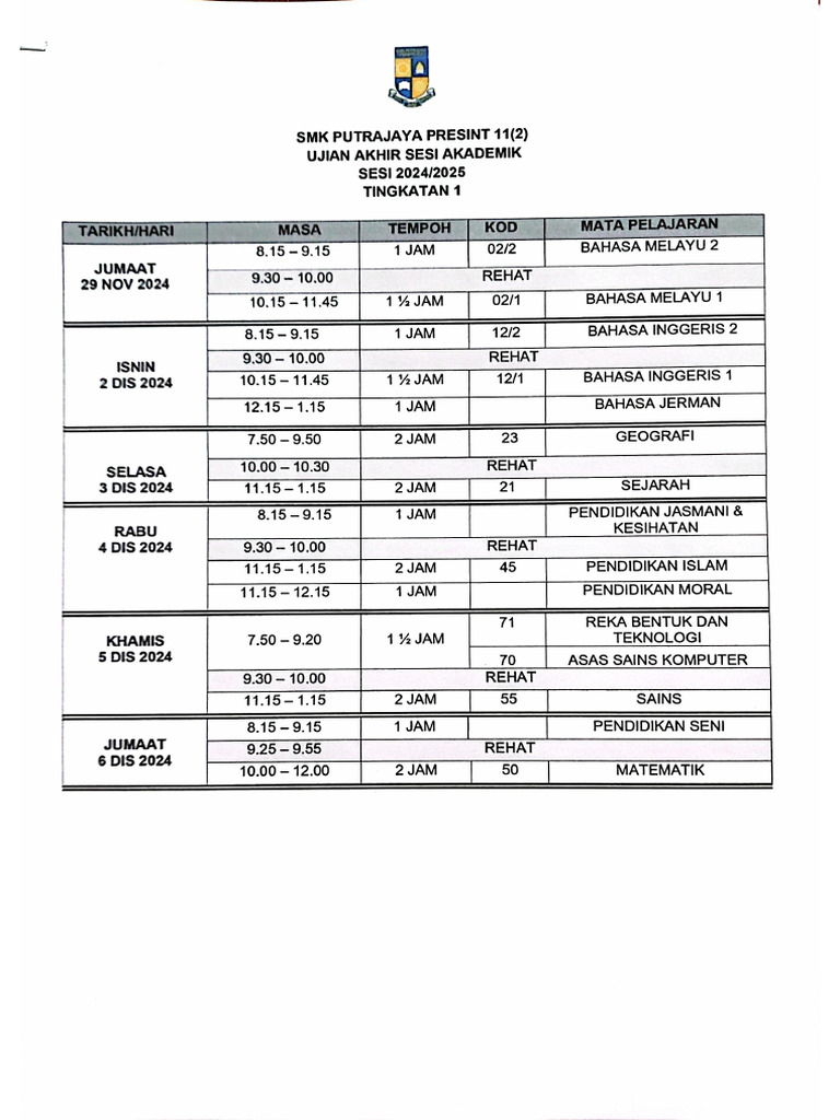 Jadual UASA T1 2024 | PDF