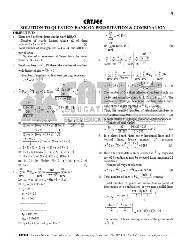 Permutations and Combinations Solutions | PDF | Mathematics | Mathematical Concepts