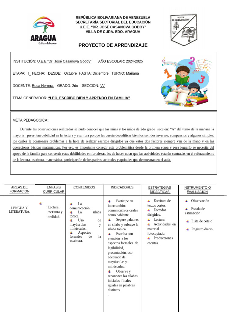 Proyecto 2do 2024-25 | PDF | Evaluación | Escritura