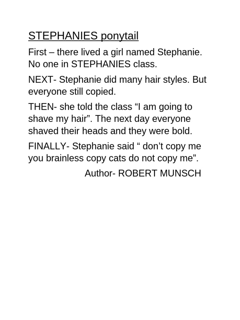 Stephanie's Ponytail by Robert Munsch | PDF | Art | Poetry