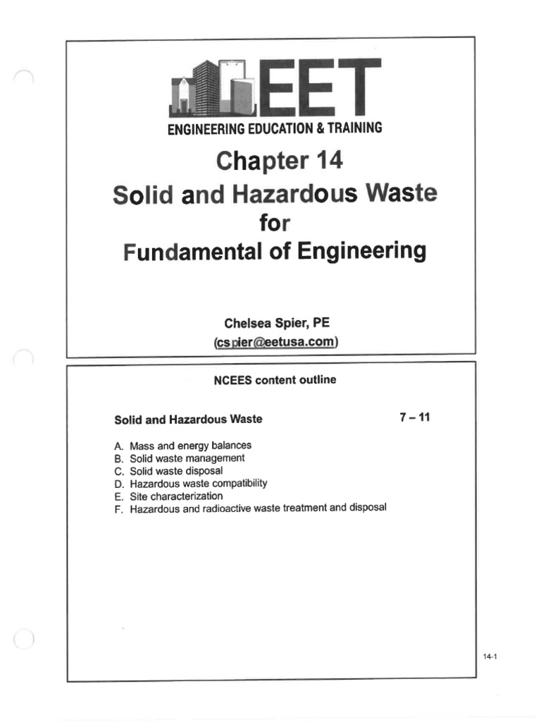 Chapter 14 Solid and Hazardous Waste For Fundamental of Engineering | PDF