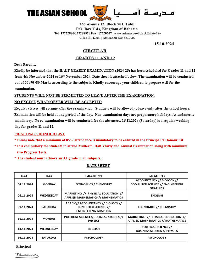 GR.11&12 - Half Yearly Examination 2024-25 | PDF