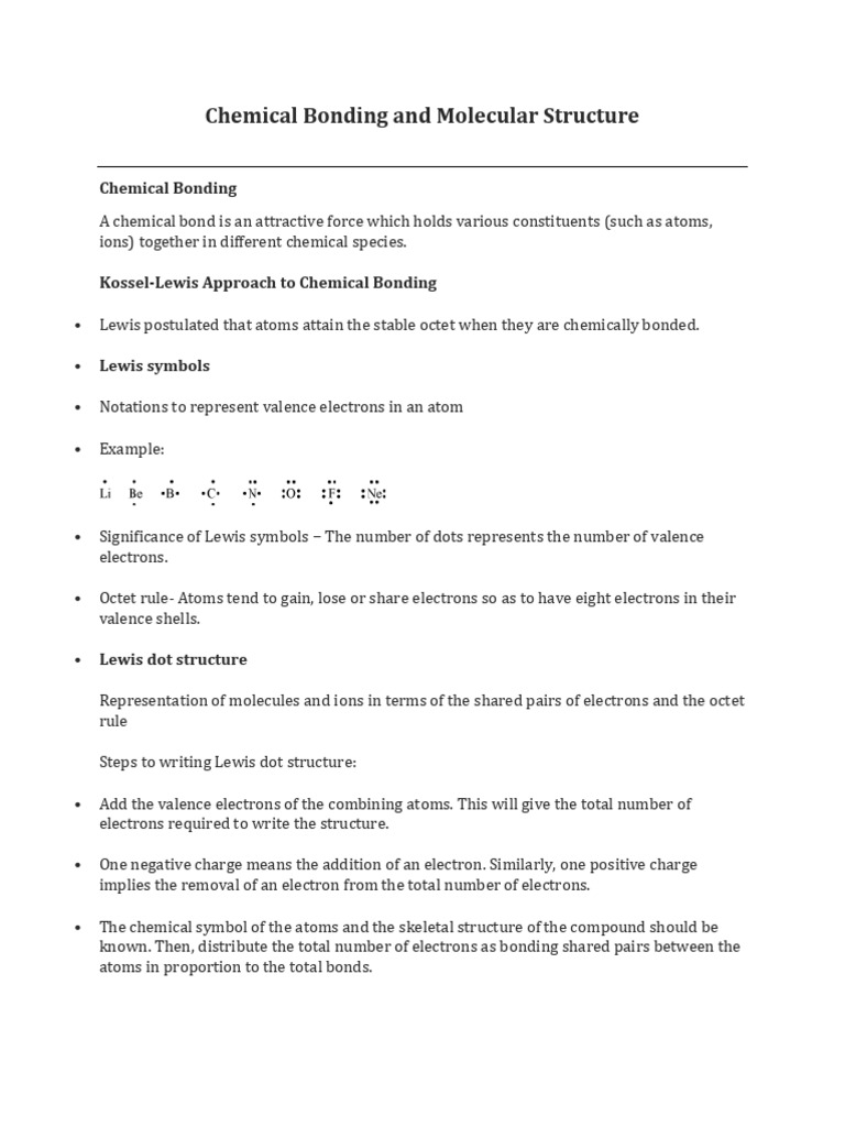Grade11 - 4.CHEMICAL BONDING & MOLECULAR STRUCTURE | PDF | Molecular ...