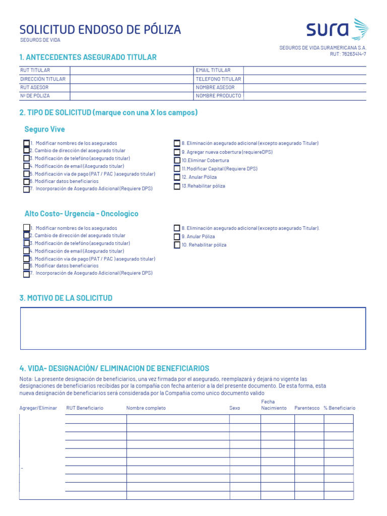 ENDOSO Formulario Sura | PDF | Póliza de seguros | Seguro de vida