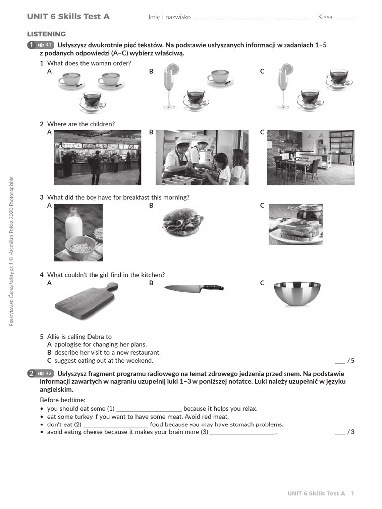 Unit - 6 - Skills - Test - A Repetytorium | PDF | Cuisine | Foods