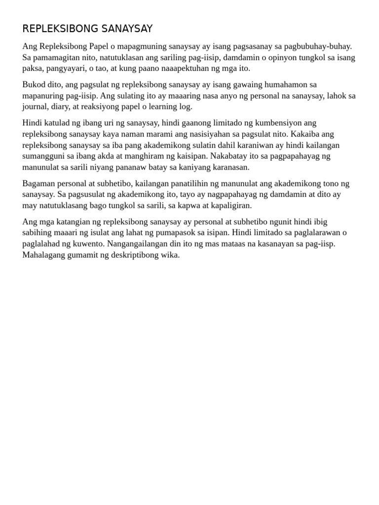 Repleksibong Sanaysay | PDF