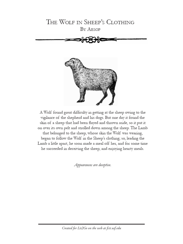 Aesops Fables 086 The Wolf in Sheeps Clothing | PDF | General Fiction