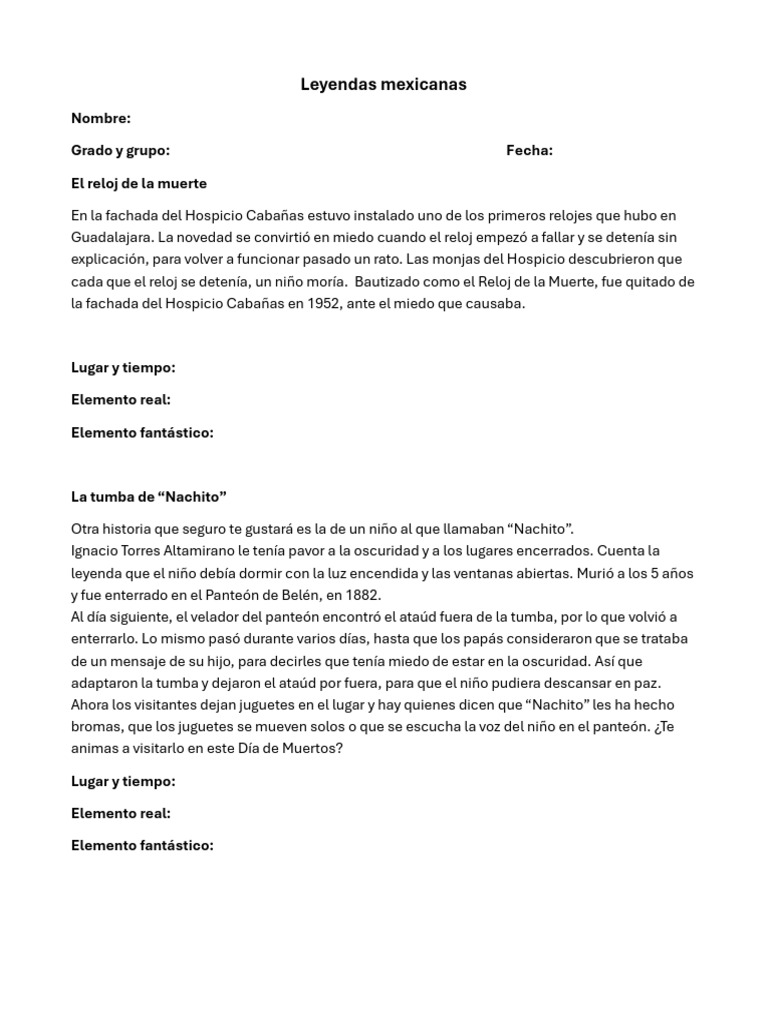 Leyendas Ejercicios | PDF
