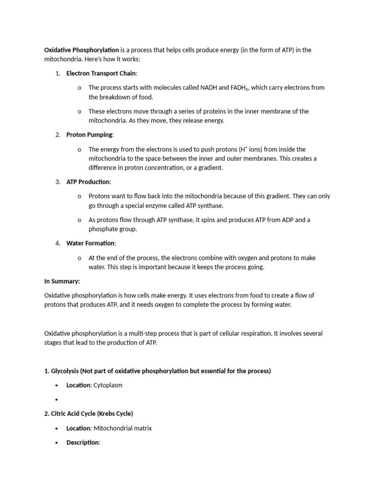 Oxidative Phosphorylation Is A Process That Helps Cells Produce Energy ...