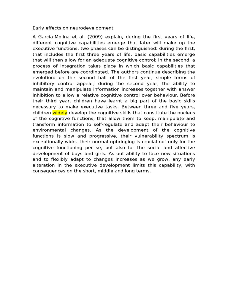 Early Effects On Neurodevelopment | PDF