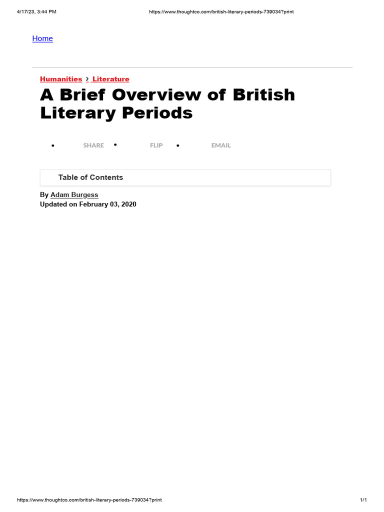 British Literary Periods Overview | PDF | Social Science | History