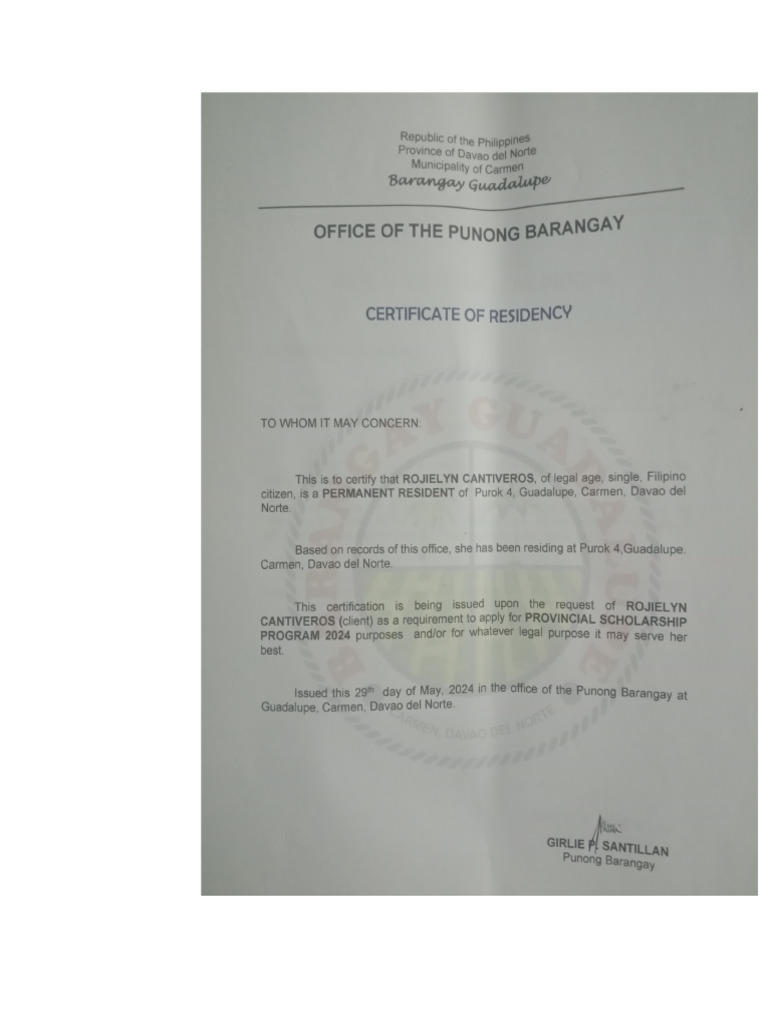 An Example of A Format of Residency Certificate | PDF