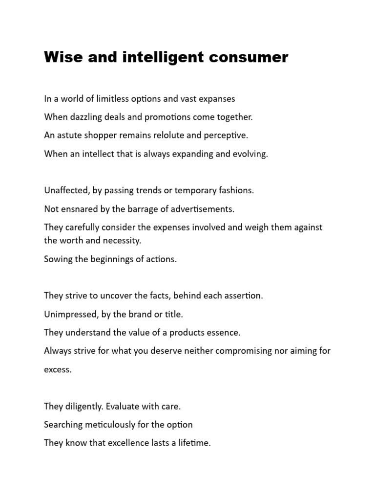 Wise and Intelligent Consumer | PDF
