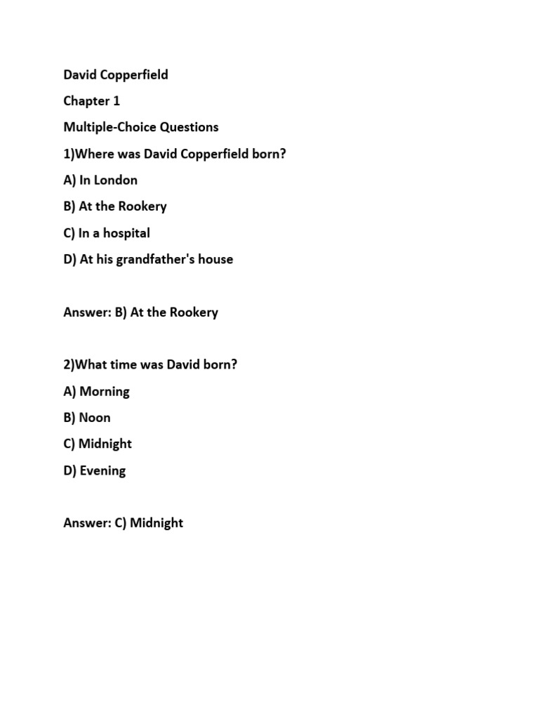 David Copperfield Chapter 1 Quiz | PDF