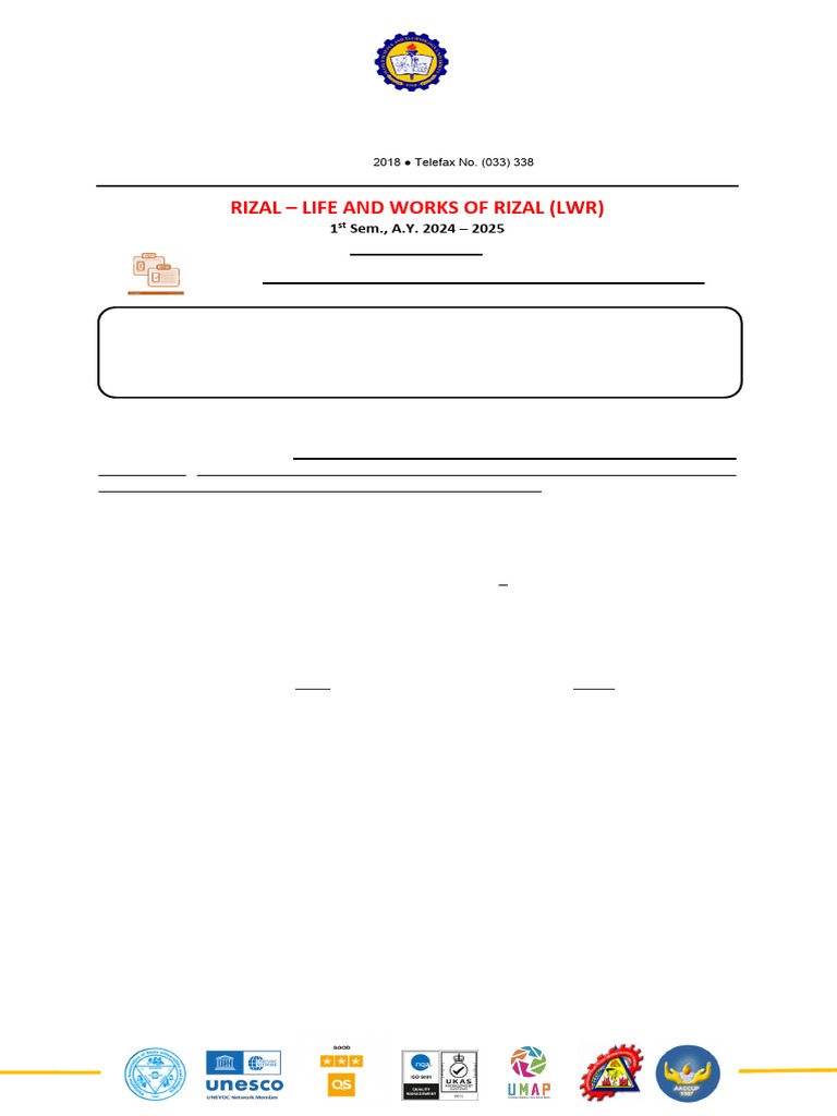 RIZAL. Assessment. Unit 6. 1st Sem., A.Y. 2024-2025. ISAT U DC | PDF | Philippines