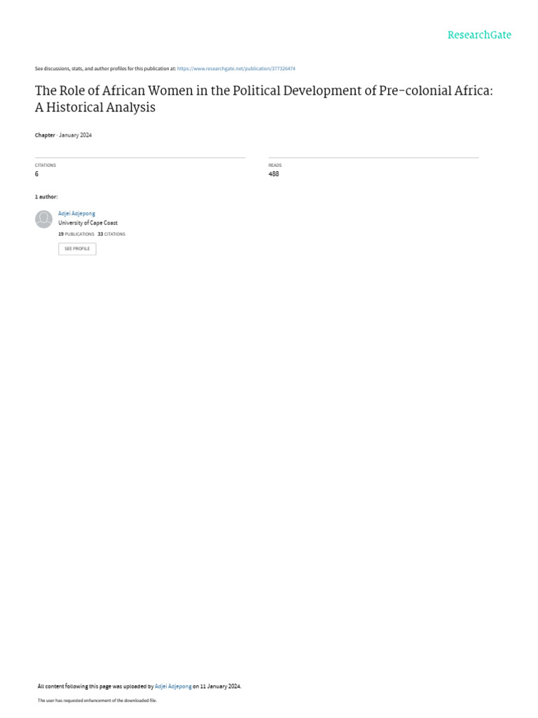 The Role of African Women in The Political Development of Pre-Colonial ...