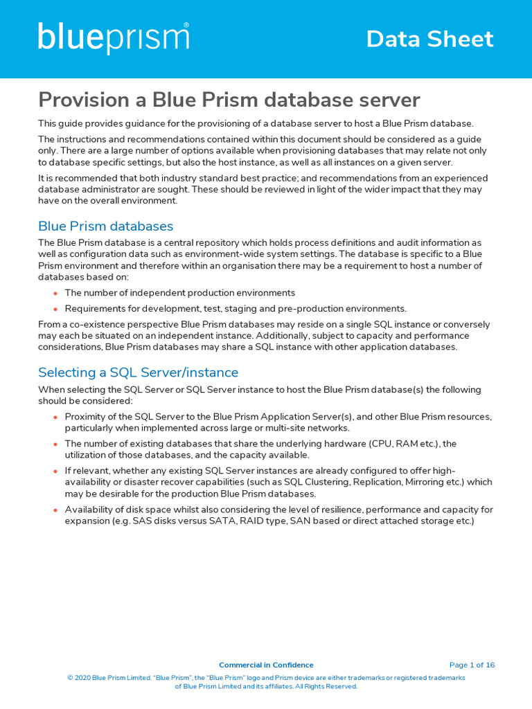 Blue Prism 6 10 Provisioning A Blue Prism Database Server | PDF ...