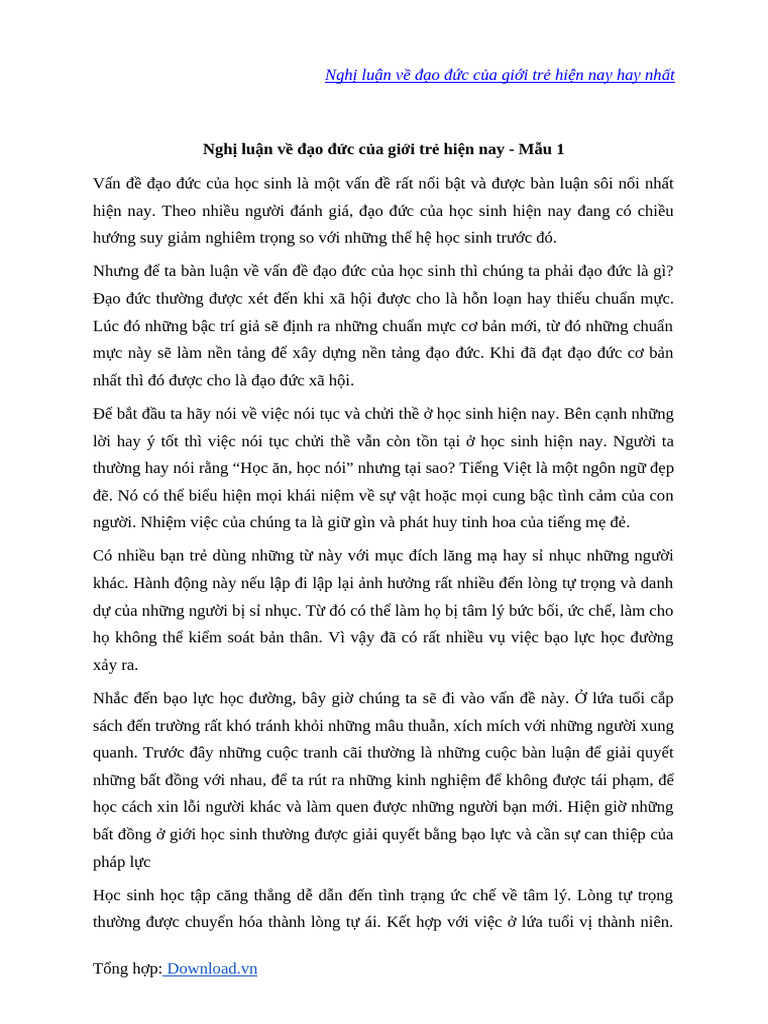 Nghi Luan Ve Dao Duc Cua Gioi Tre | PDF