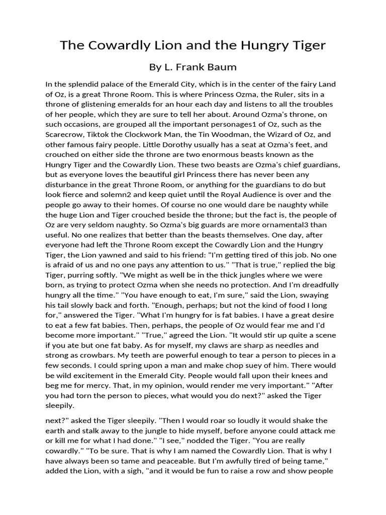 The Cowardly Lion and The Hungry Tiger | PDF | Land Of Oz | Princess Ozma