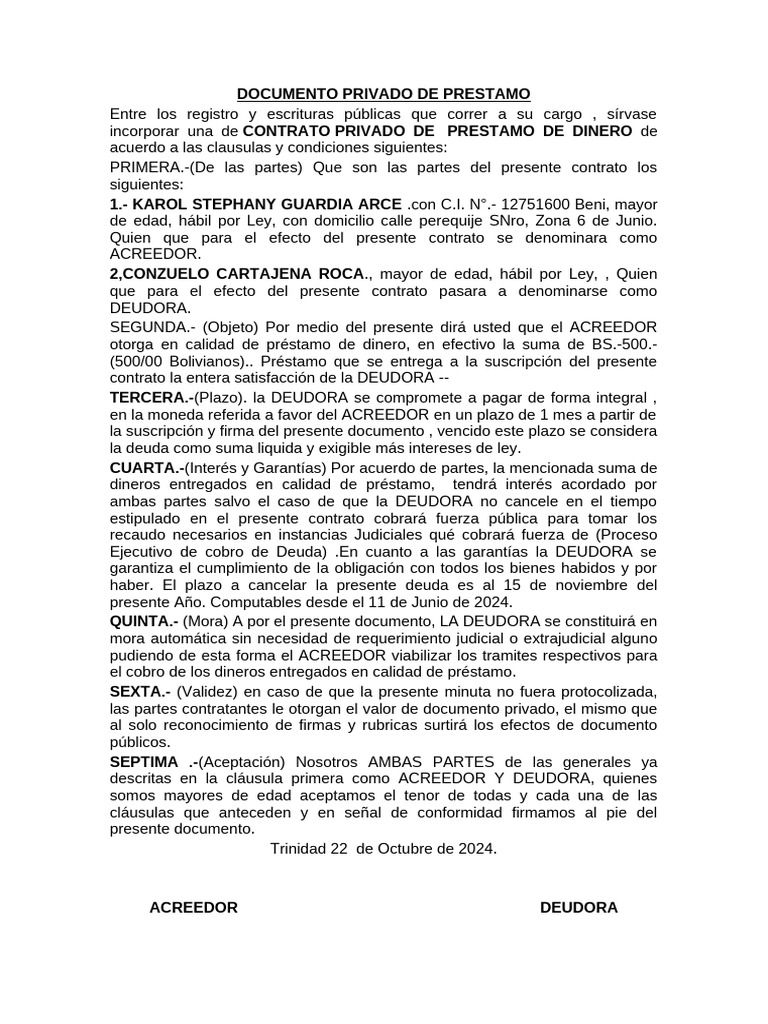 DOCUMENTO-PRIVADO-DE-PRESTAMO Karol. | PDF