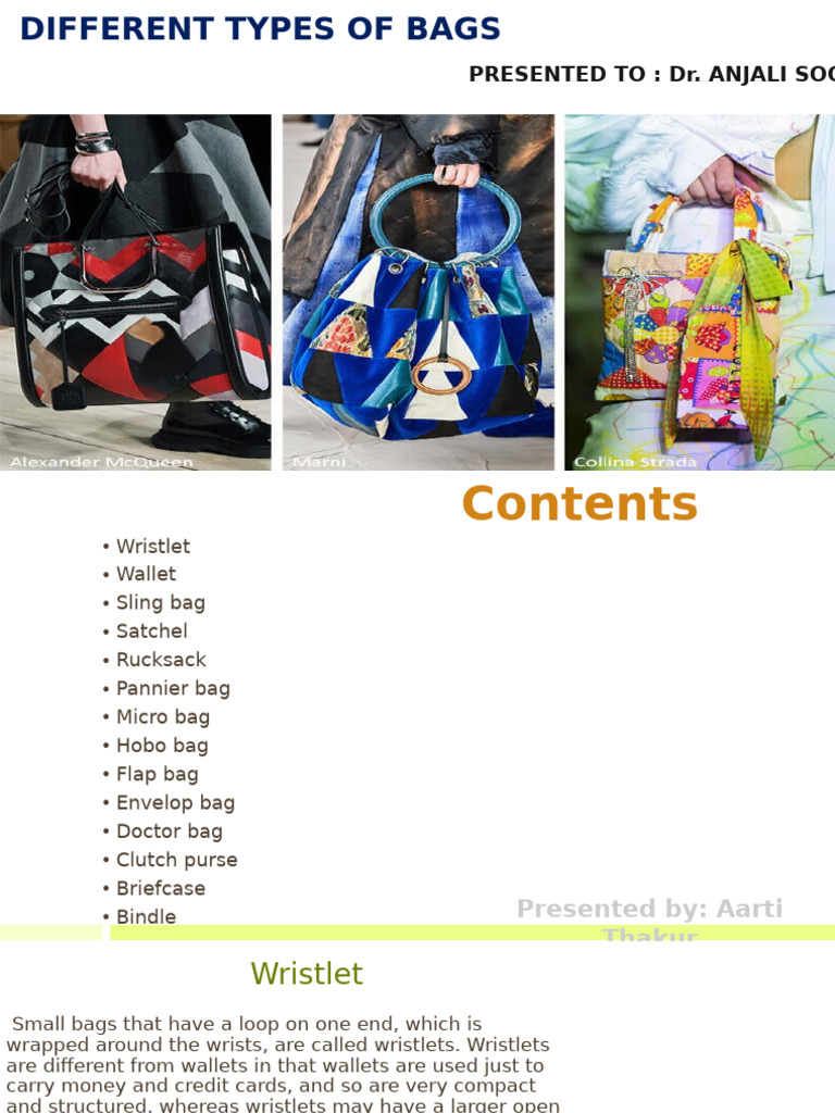 Different Types of Bags | PDF | Backpack | Handbag