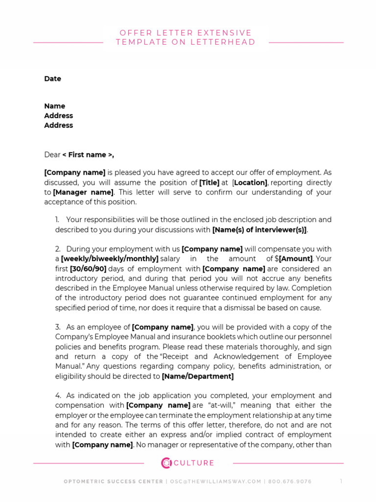 Offer Letter Extensive Template On Letterhead | PDF | Employment | At ...
