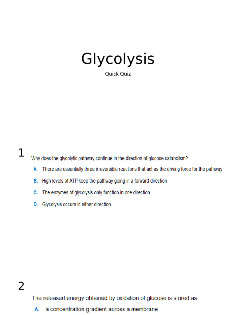 Glycolysis Quiz | PDF | Teaching Methods & Materials