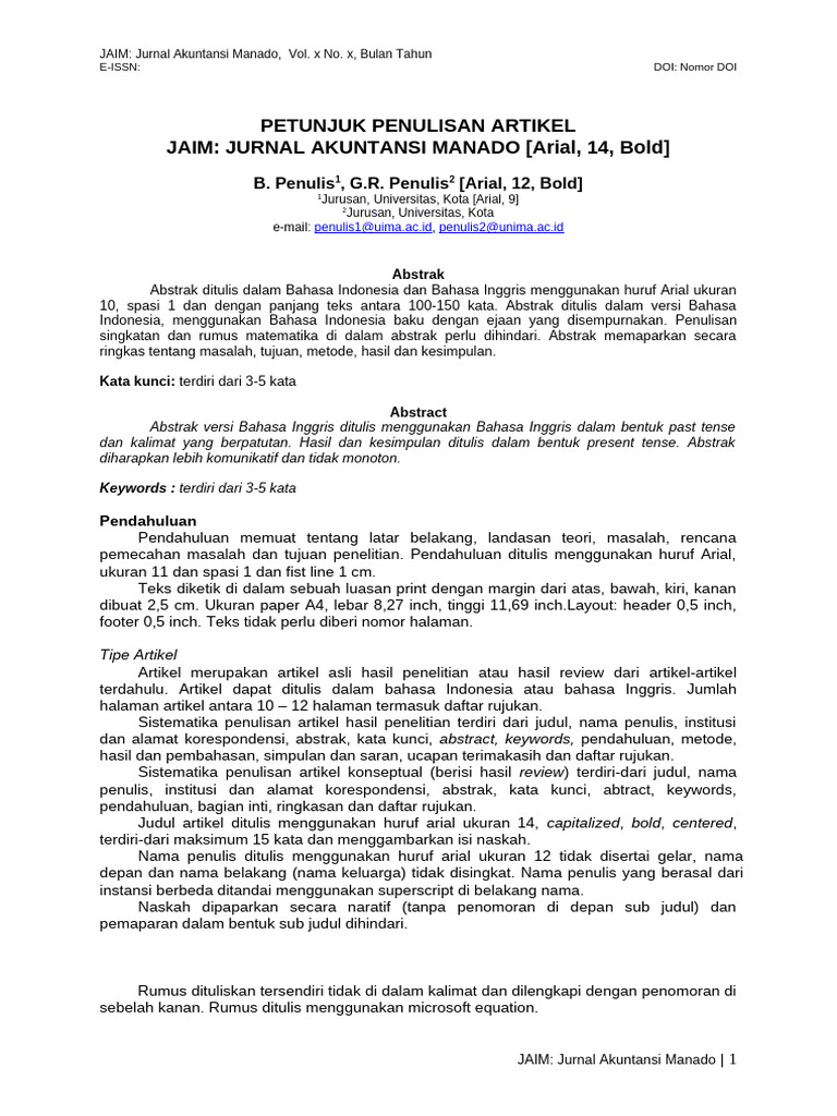 Panduan Penulisan Jurnal Akuntansi JAIM | PDF