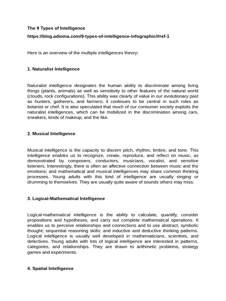 Overview of 9 Types of Intelligence | PDF | Intelligence | Thought