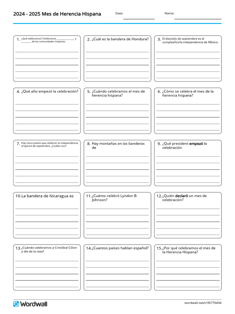 2024 2025 Mes de Herencia Hispana Writing Frame | PDF