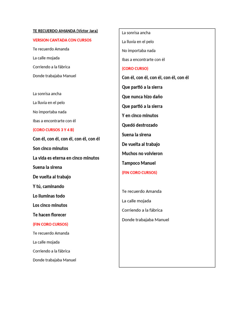 Te Recuerdo Amanda Cursos3y4b | PDF