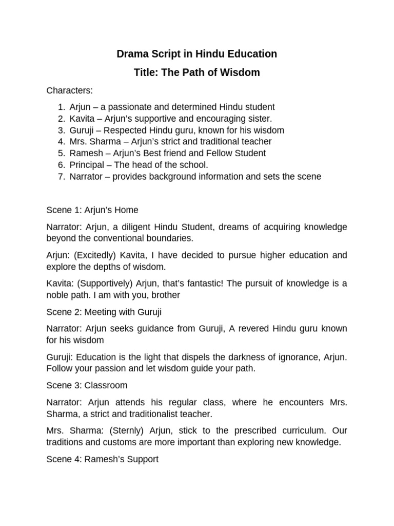 Drama Script in Hindu Education | PDF | Guru
