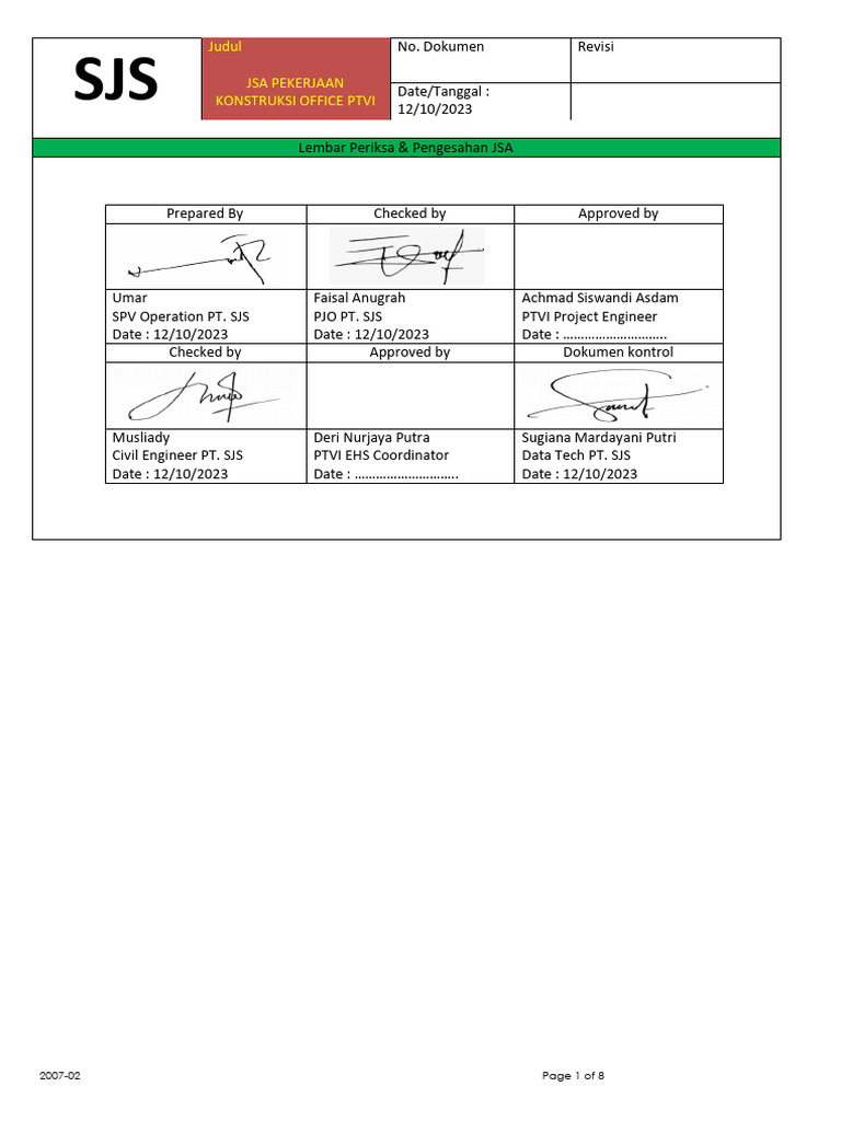 Jsa Pekerjaan Survey. | PDF