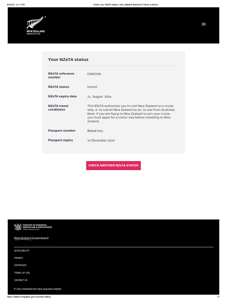 Check Your NZeTA AFR Status - New Zealand Electronic Travel Authority | PDF