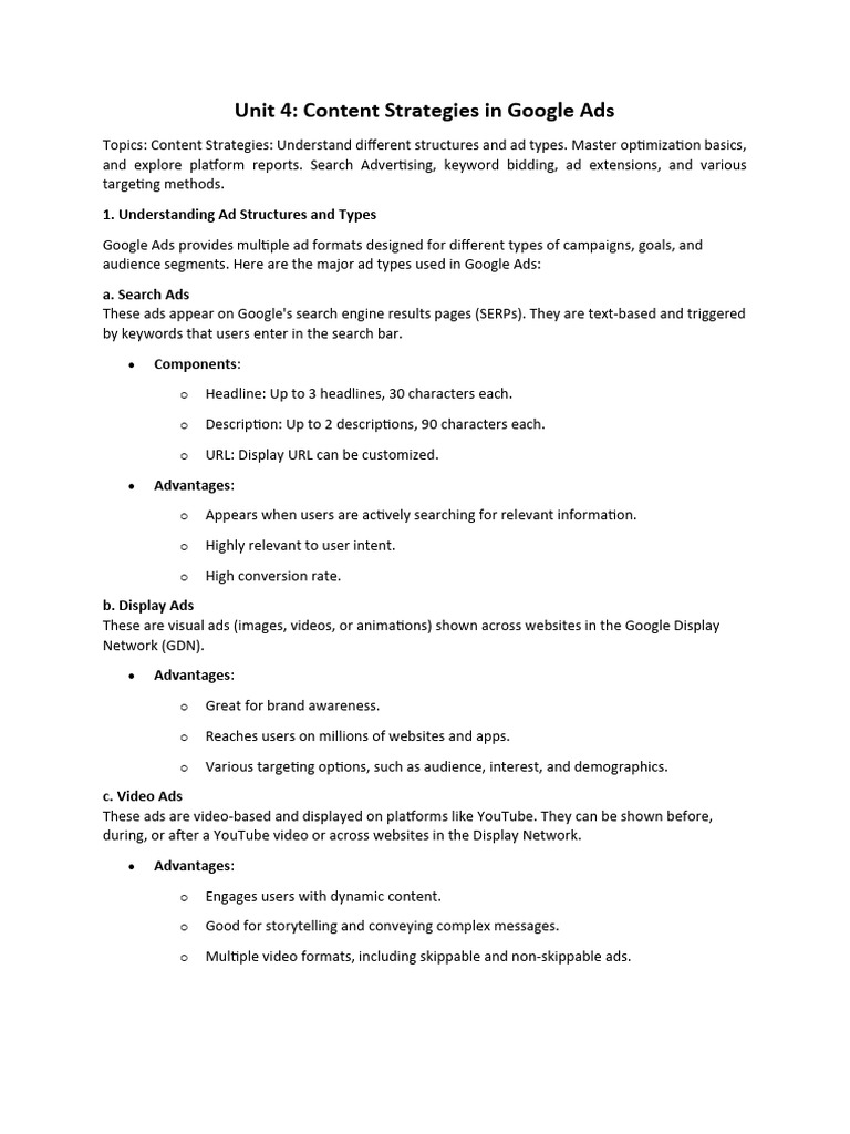 Google Ads, Unit 4 | PDF | Advertising | Marketing