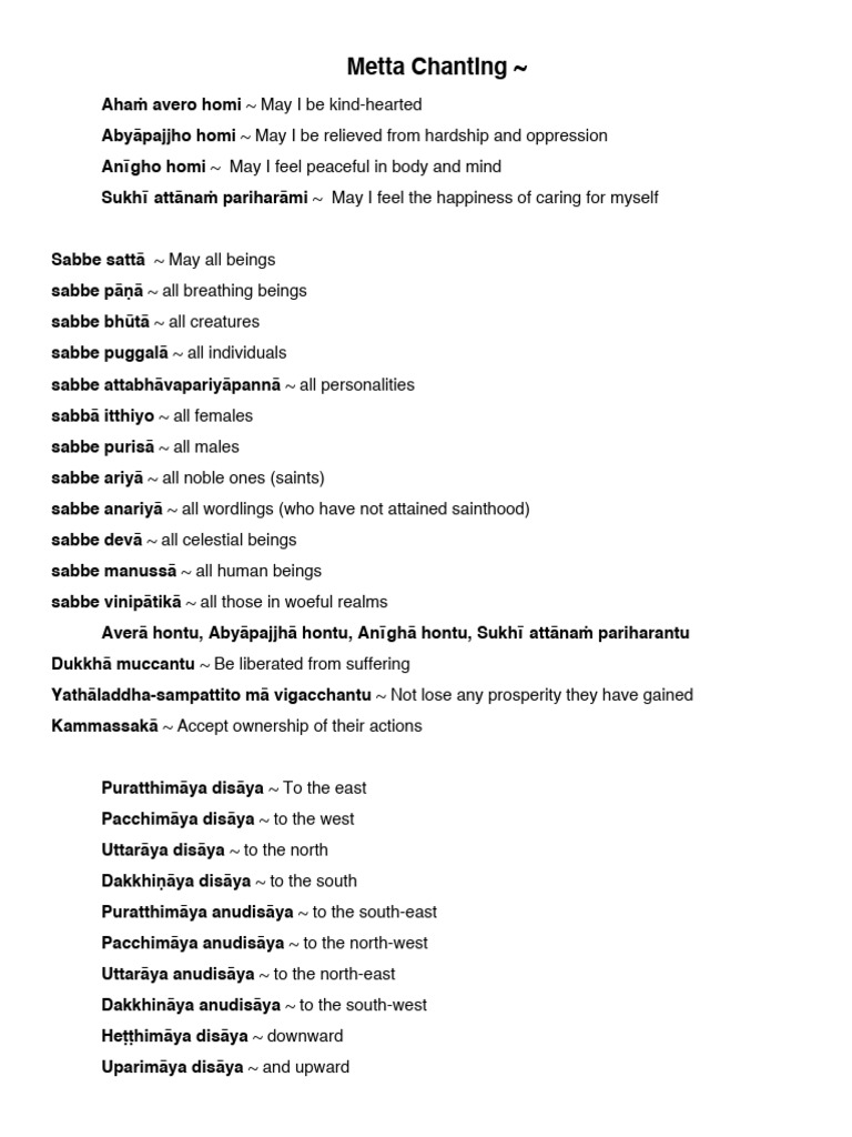 Metta Chanting | PDF | Meditation | Spirituality