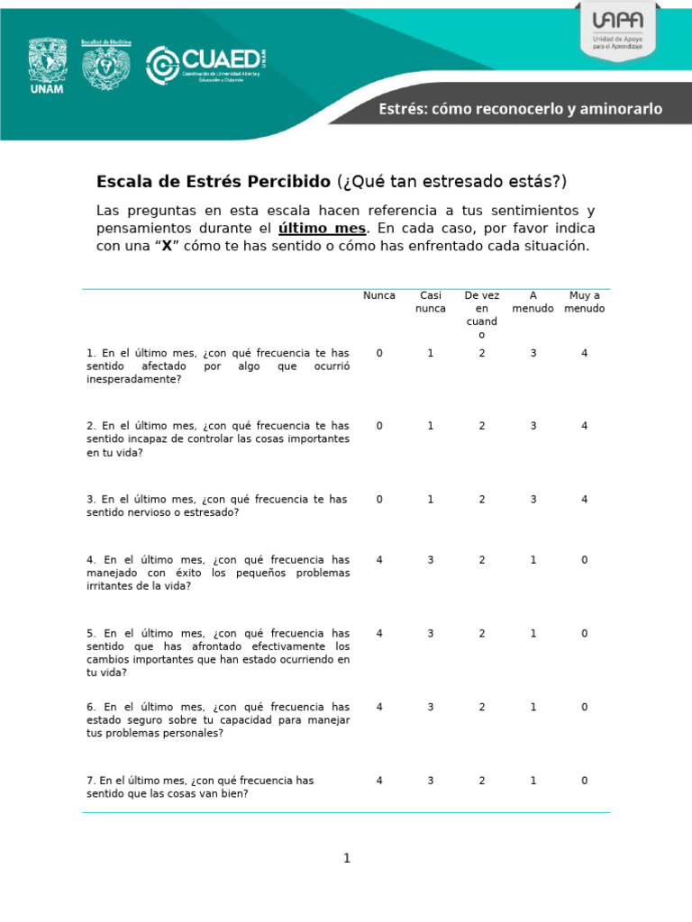 Escala_de_estres_percibido | PDF | Sicología