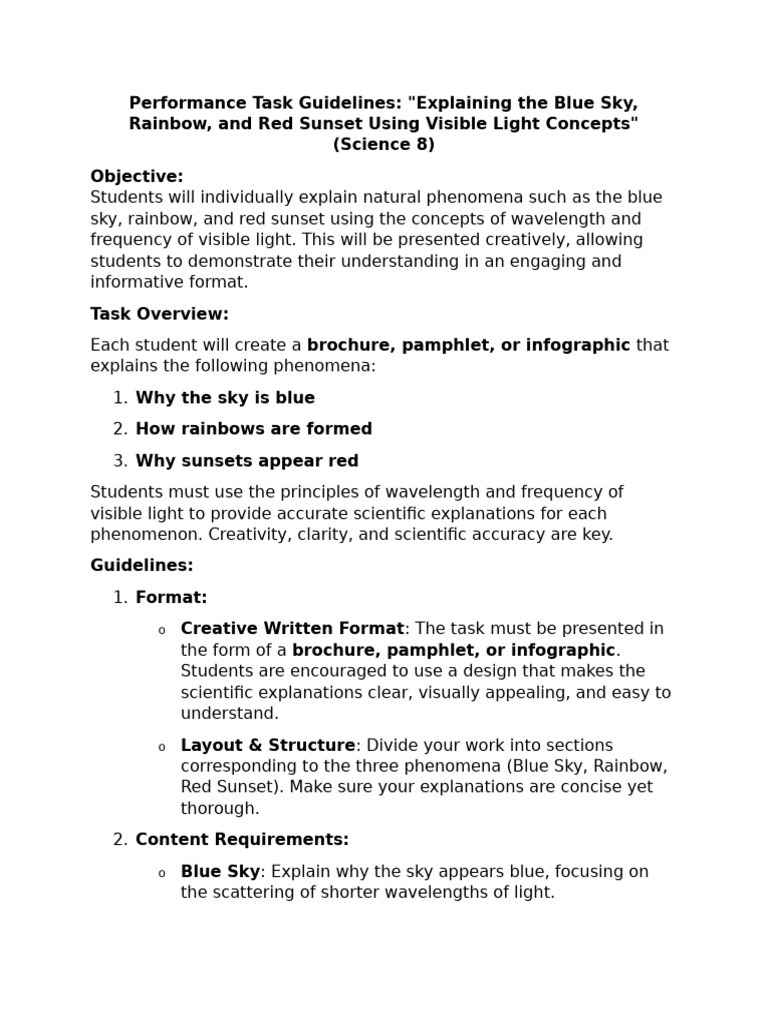Performance Task Guidelines Explain Natural Phenomena | PDF | Rainbow ...