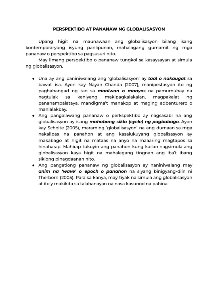 Perspektibo at Pananaw NG Globalisasyon | PDF
